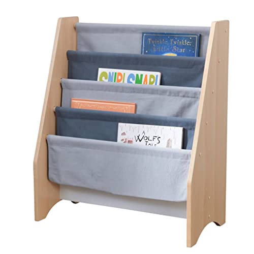 KidKraft Wood and Canvas Sling Bookshelf Furniture for Kids - Gray & Natural, Gift for Ages 3+