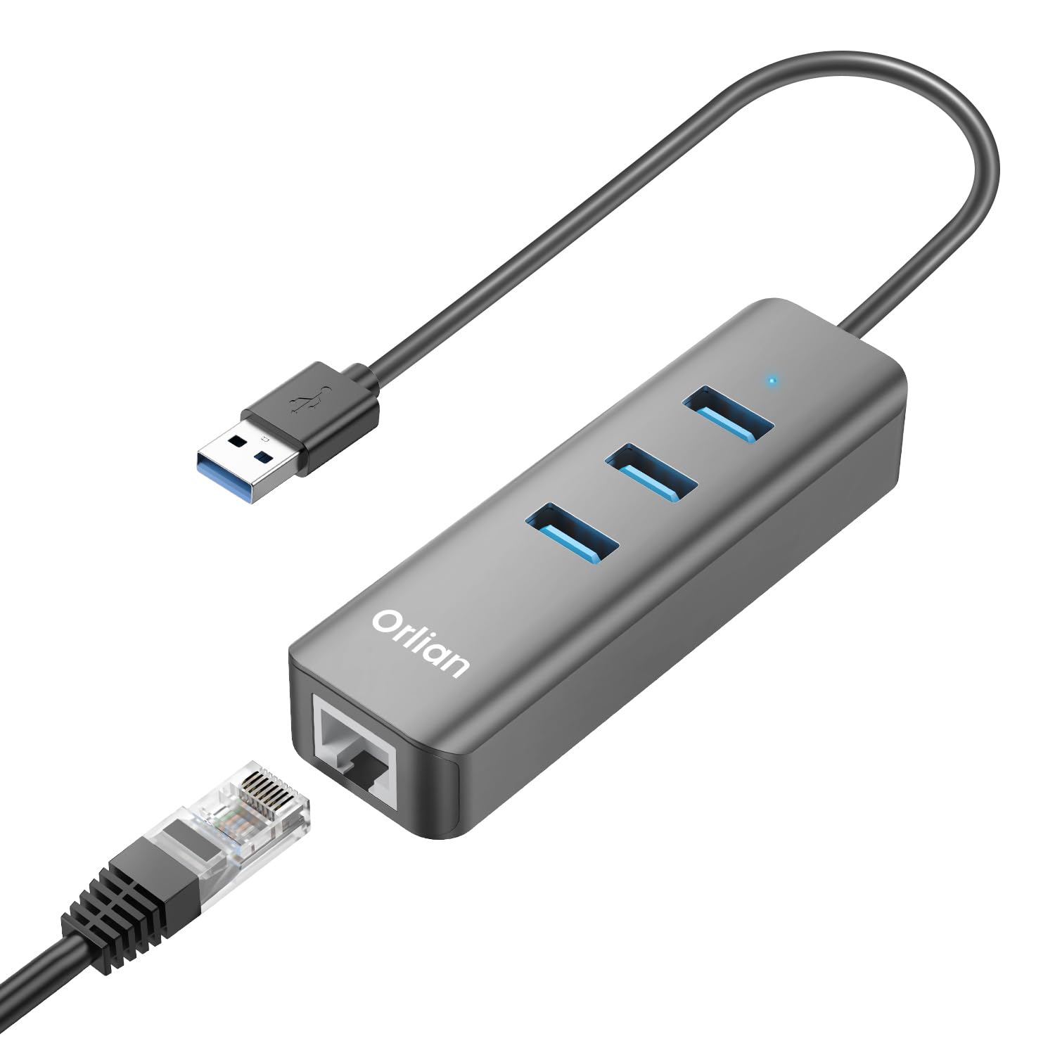 Orlian USB to Ethernet Adapter, USB 3.0 Hub with RJ45 1Gbps Ethernet Port Slim Multiple Ports 4-in-1 USB Splitter for MacBook Air 2017 iMac Acer HP Surface Dell Lenovo [Charging NOT Supported]