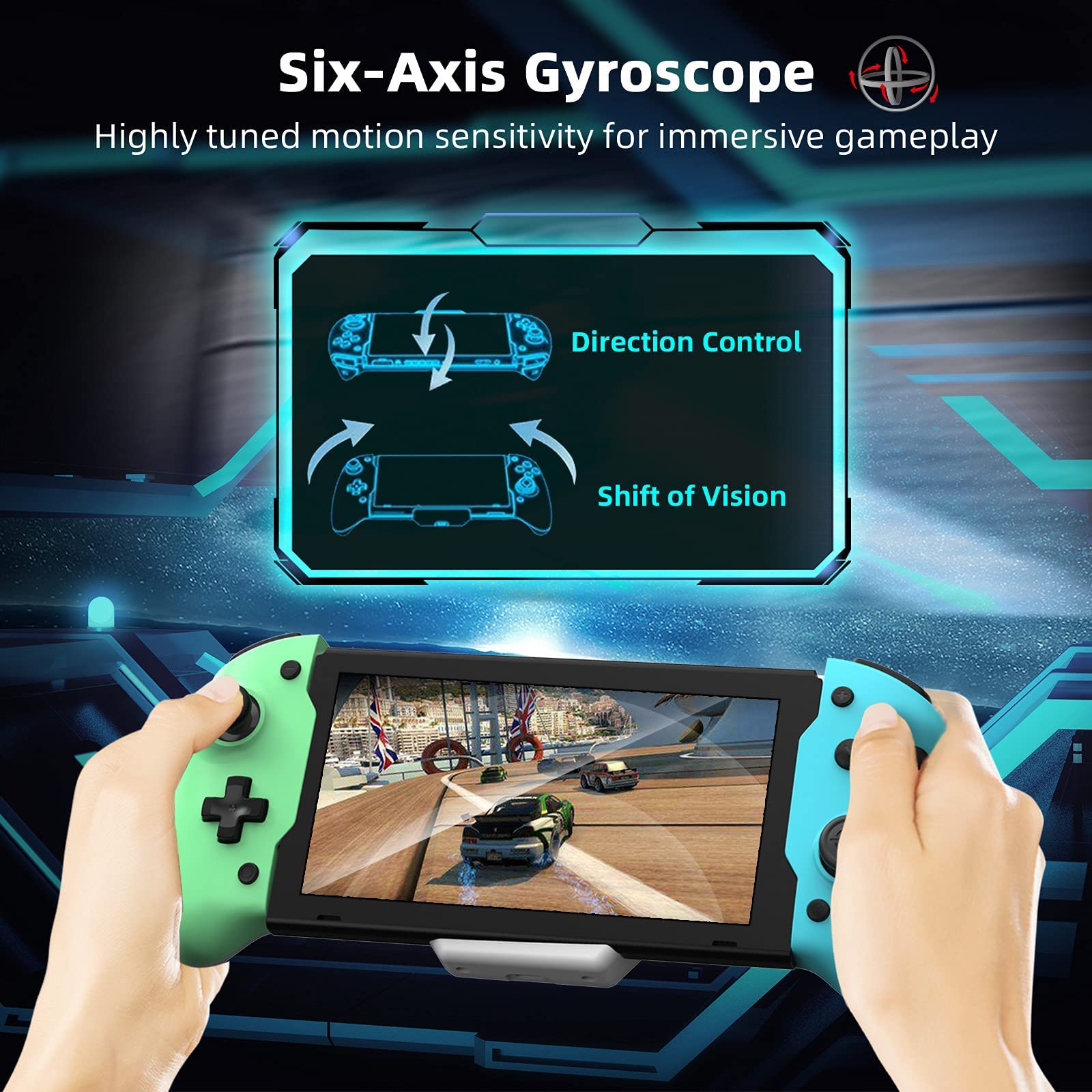 NexiGo Switch Accessories Holiday Bundle, Ergonomic Controller (Green & Blue) for Nintendo Switch with 6-Axis Gyro, Dual Motor Vibration, Game Storage Case with 10 Game Card Holders
