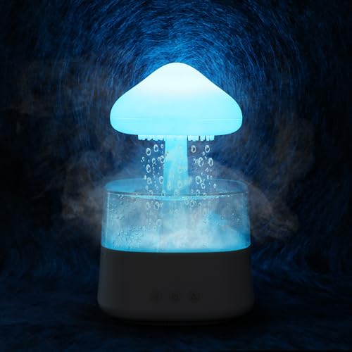 Rain Cloud Humidifier Water Drip with Adjustable LED Lights White Noise Humidification Desk Fountain Bedside Sleeping Relaxing Mood (White)