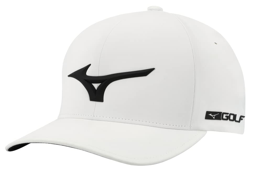 Mizuno Tour Delta Fitted Hat| Unisex Adult Cap | White-Black | L-XL