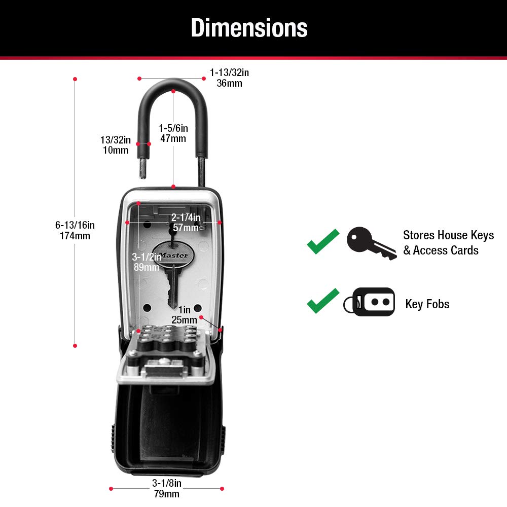 Master Lock Portable Outdoor Key Lock Box with Push Button Resettable Combination Lock, Black, 5422EC