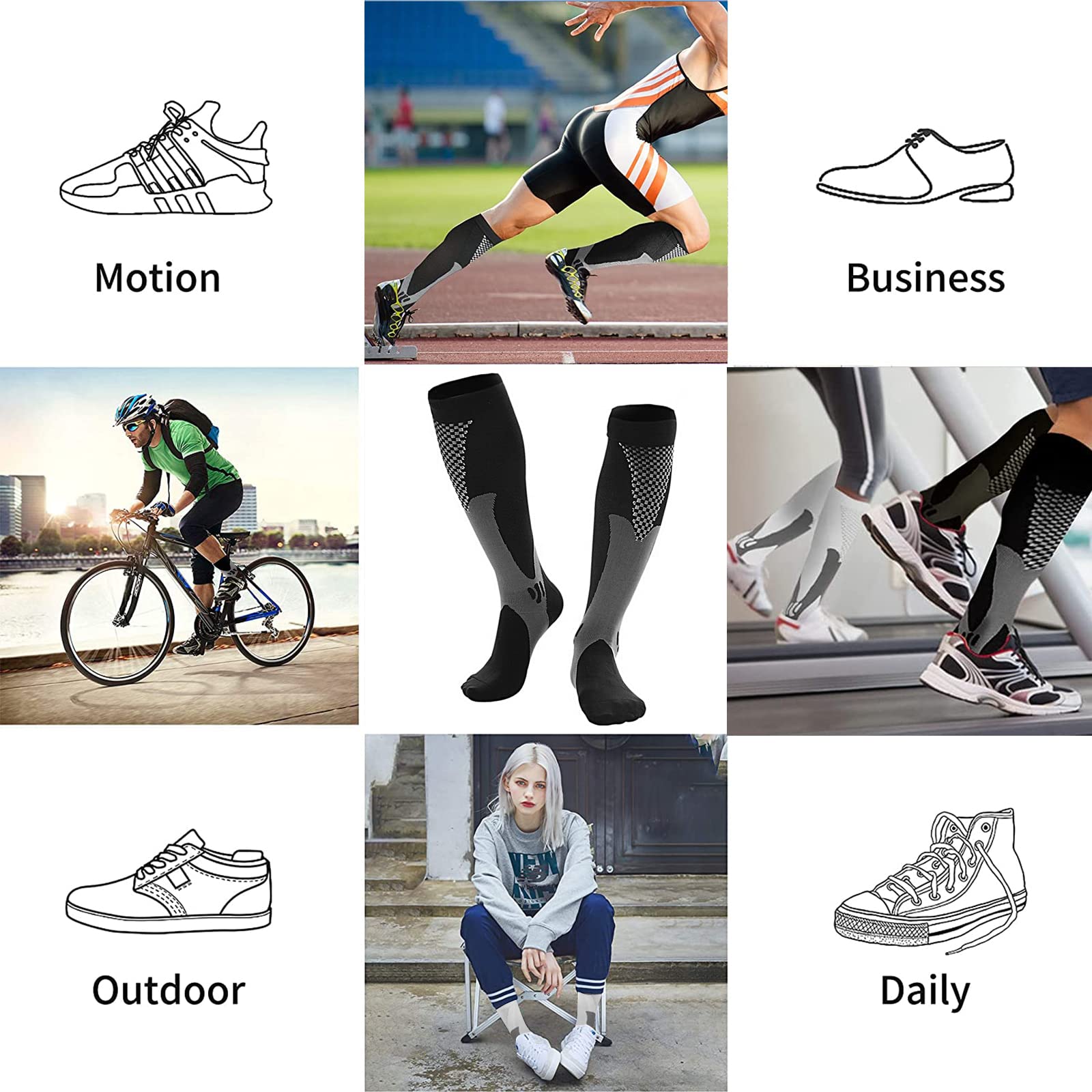 Linkidea 6 Pairs Soccer Socks, Mid-Calf Protective Sports Socks, Thick Outdoor Running Training Compression Socks (as1, alpha, x_l, xx_l, regular, regular)