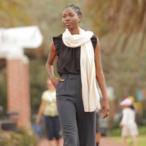 Pang Wangle Exquisite Wrap or Shawl in Soft Recycled Cotton | Can be used as a Scarf around the Shoulders or Head | Enhanced with Insect Shield Bug Repellent for Stylish Comfort, Sandshell