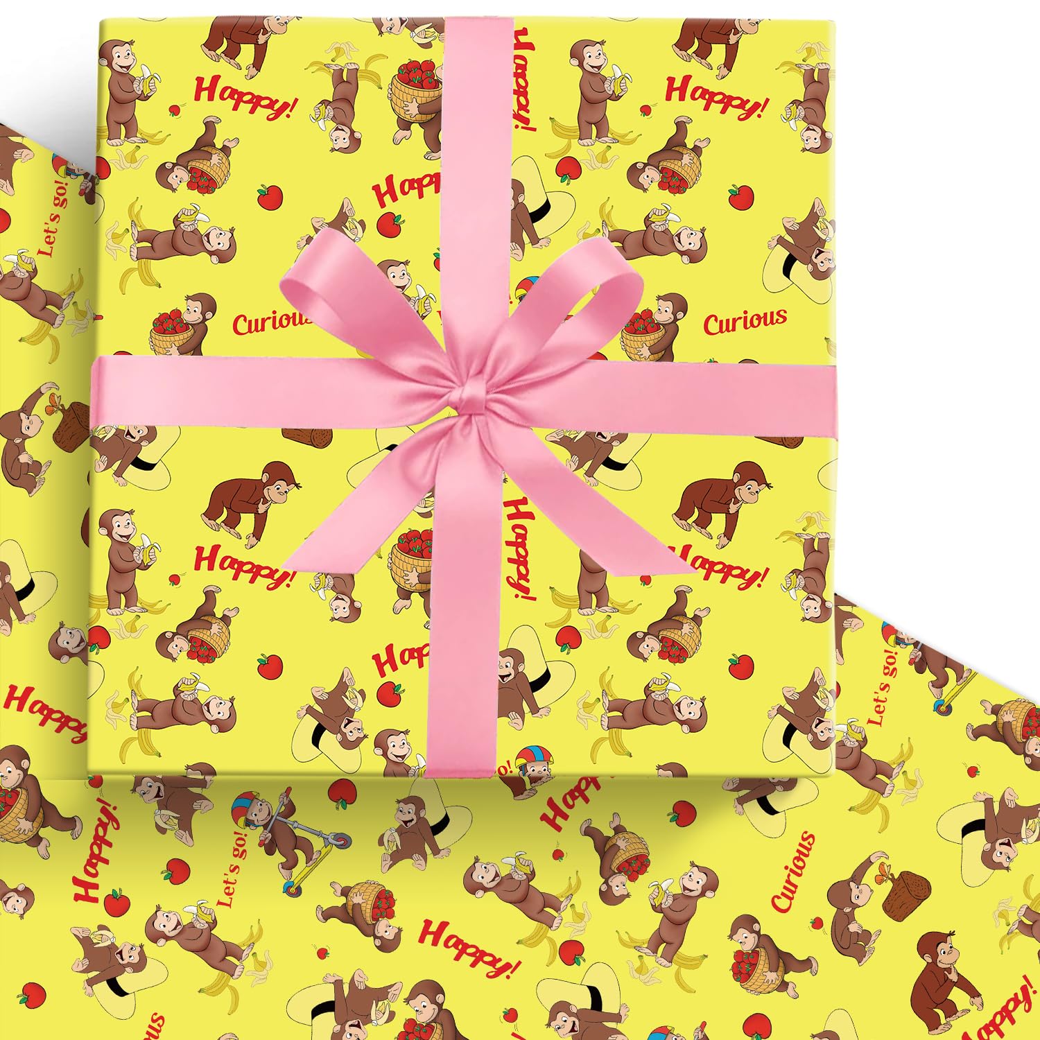 SNHDYMTK 5 Sheets Curious Monkey Gift Wrapping Paper 20"" x 30"" Kraft Paper Foldable Gift Wrap Present Wrapping Paper Birthday Design for Party, Holiday (Yellow), IGYUEWG1564131106
