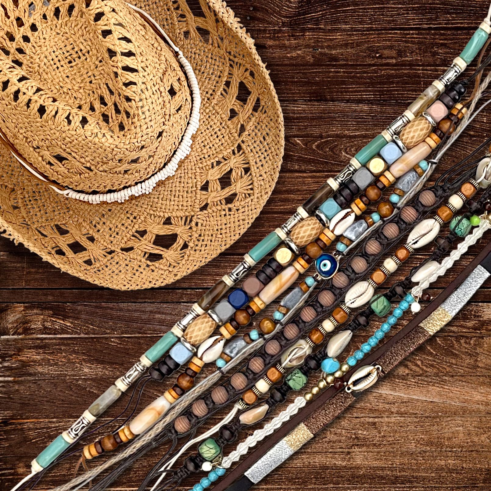 RainFlowwer 10 PCS Hat Band for Womens Cowboy Hat, Mens Hand Made Replacement Hat Belt Fedora