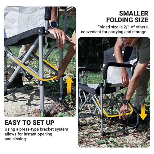 KingCamp Camping Director Chair for Adults Heavy Duty Folding Lawn for Outside with Side Table Mesh Back Padded Armrest for Outdoor Beach Backyard, Support 300 lbs, Black/Mediumgrey