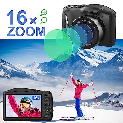 Kmnuiey 4K Digital Camera,Auto Focus 48MP Vlogging Camera for YouTube 16X Zoom Travel Portable Digital Camera with 2 Batteries