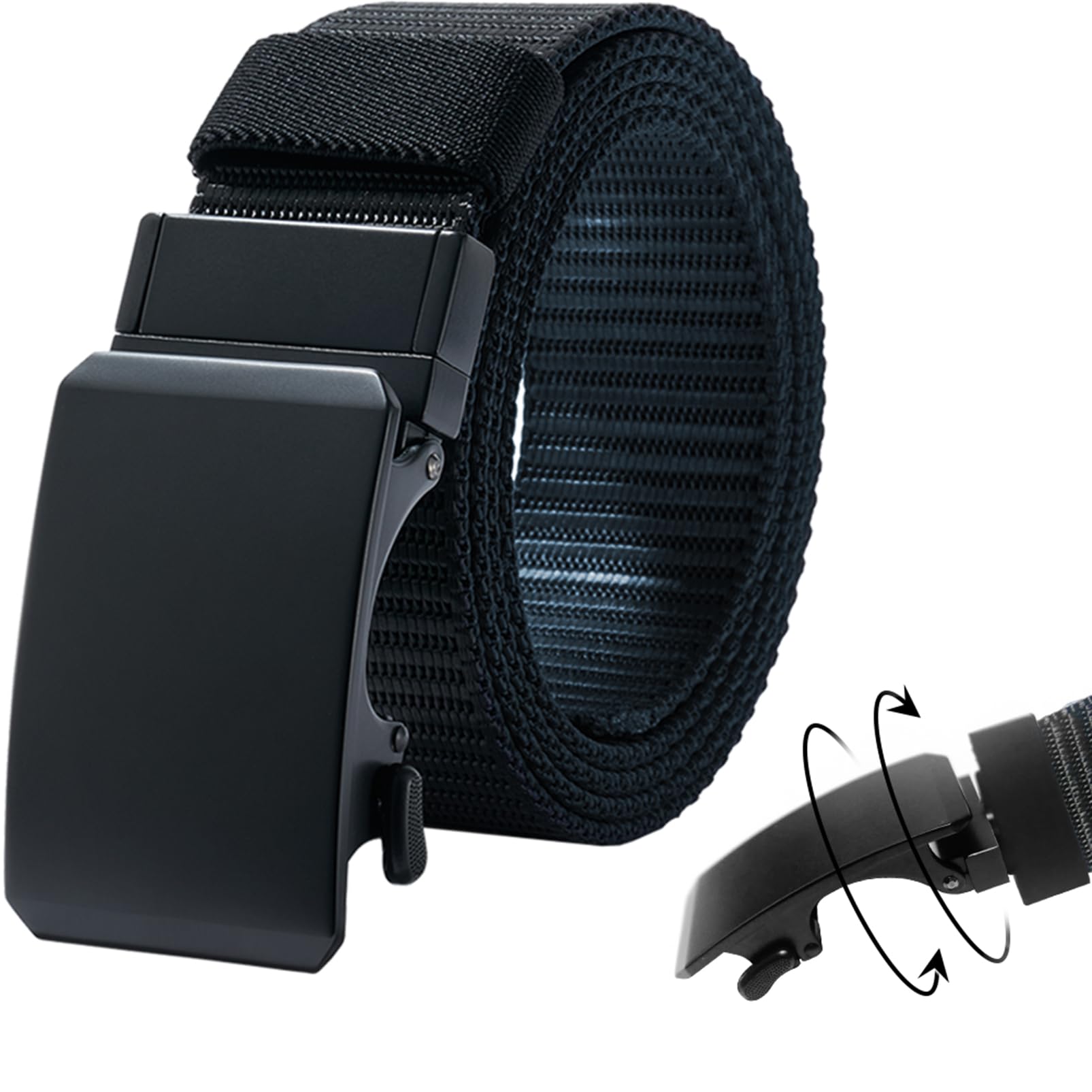 LionVII Ratchet Belts Men, Double-sided Belt with Rotatable Buckle, Reversible Web Breathable Fabric Adjustable belt[53" L x 1.5" W](Black and Gray)