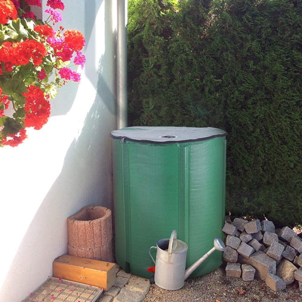 HOMJESTIC 50 Gallon Foldable Rain Barrel, Collapsible Tank Water Storage Container Water Collector with Spigot Filter