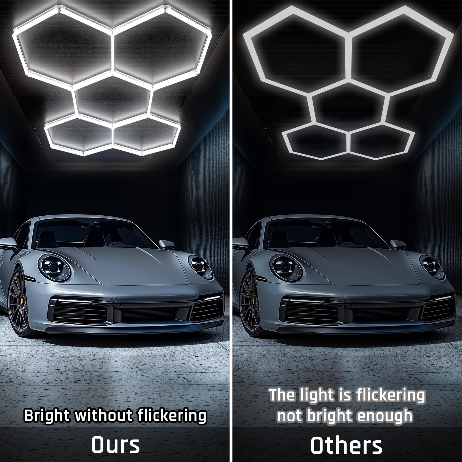 X-Litall Hexagon Garage Light,25 Pack Garage Lights Ceiling Led Hexagon,5000k Daylight White Honeycomb Lights Ceiling for Garage, Gym,Warehouse, Car Detailing Shop, Super Market.