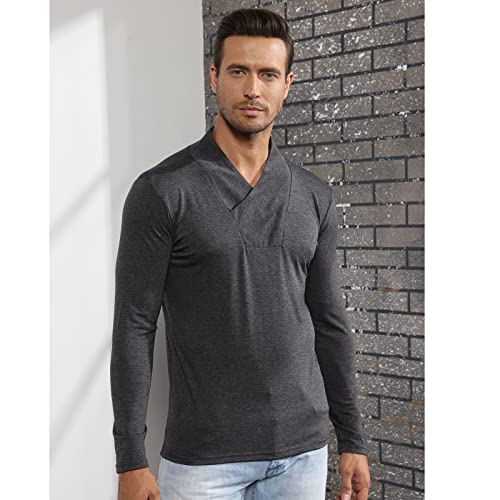 Men's Turtleneck Pullovers Long Sleeve V-Neck Slim Fit Underwear Thermal Soft Solid Sweaters Gray L