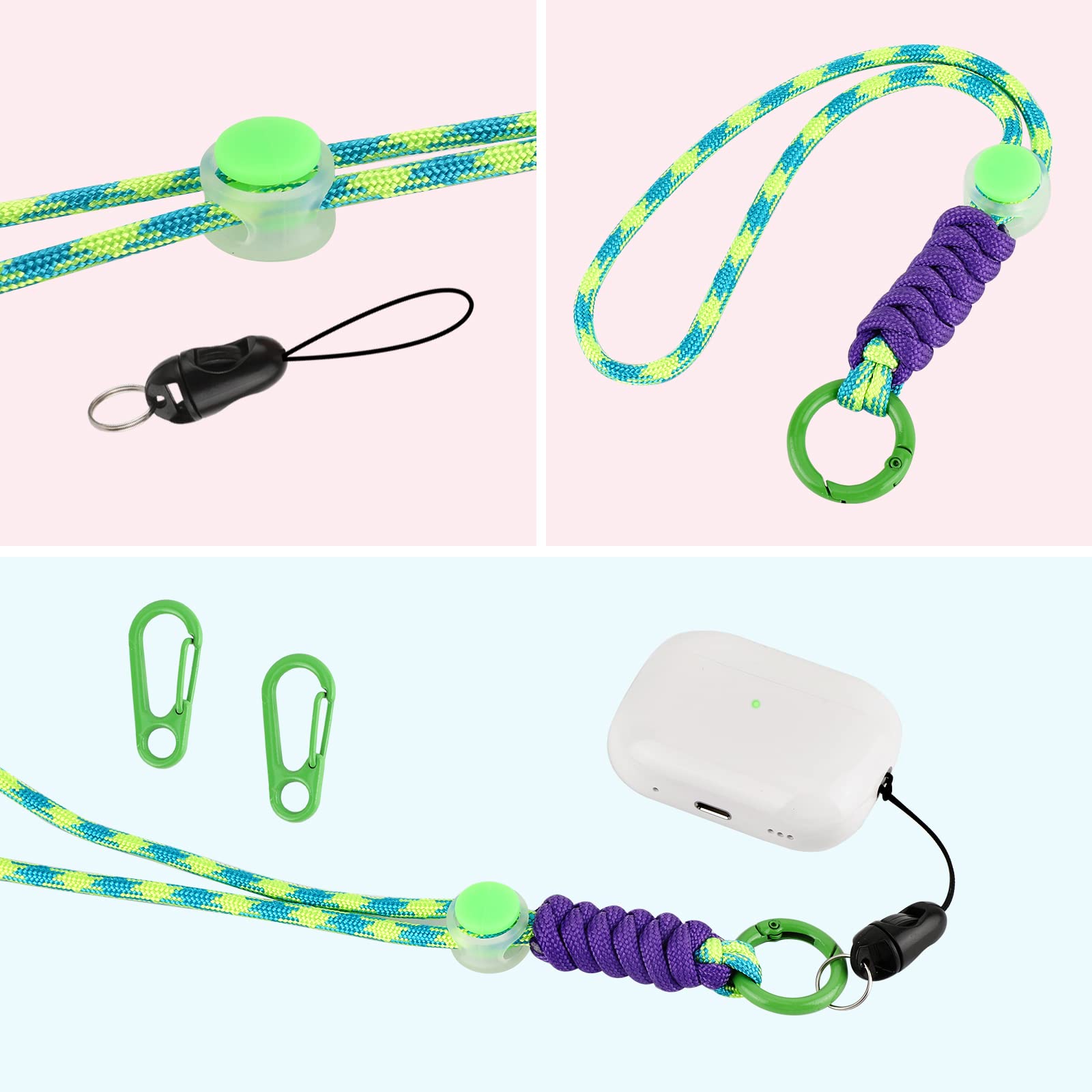 OOTSR 2PCS Green Universal Bluetooth Earphones Lanyard Hand Strap Universal Phone Cord Wrist Strap String Compatible with Wallet, Phone Cases, USB Flash Drives