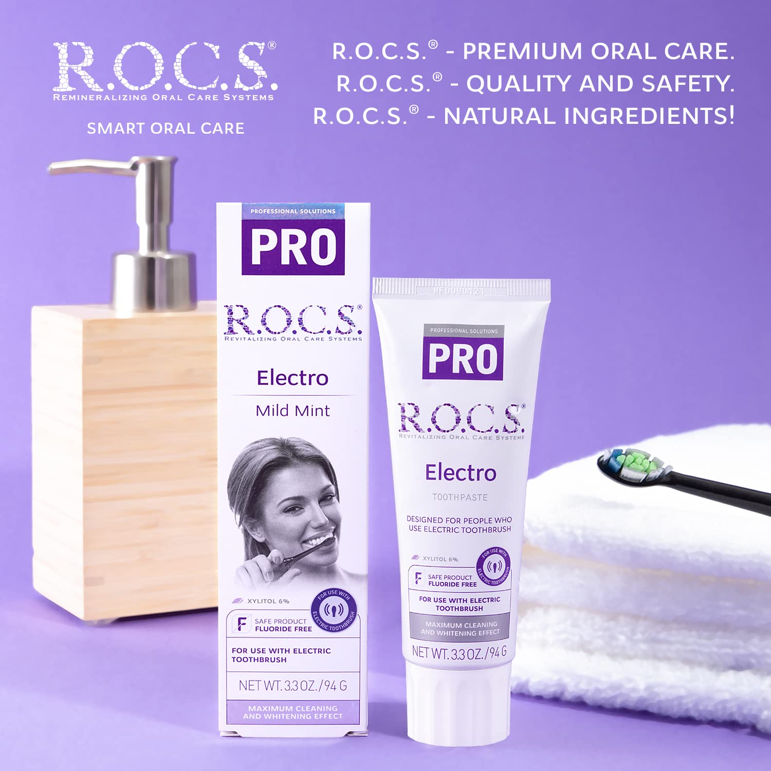 R.O.C.S. PRO Toothpaste - Non-Fluoride Oral Care for White Teeth, Healthy Gums (Electro, Pack of 1)