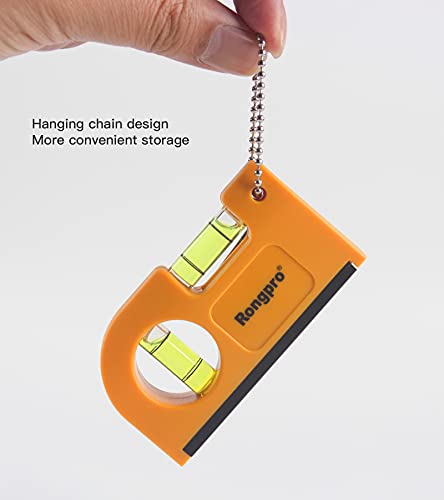 RONGPRO Magnetic Small Pocket Level Tool, Spirit Level Metal Keychain Hook Easy Carry and Storage, Premium Picture Hanging Tool with two Bubble - 2 pack
