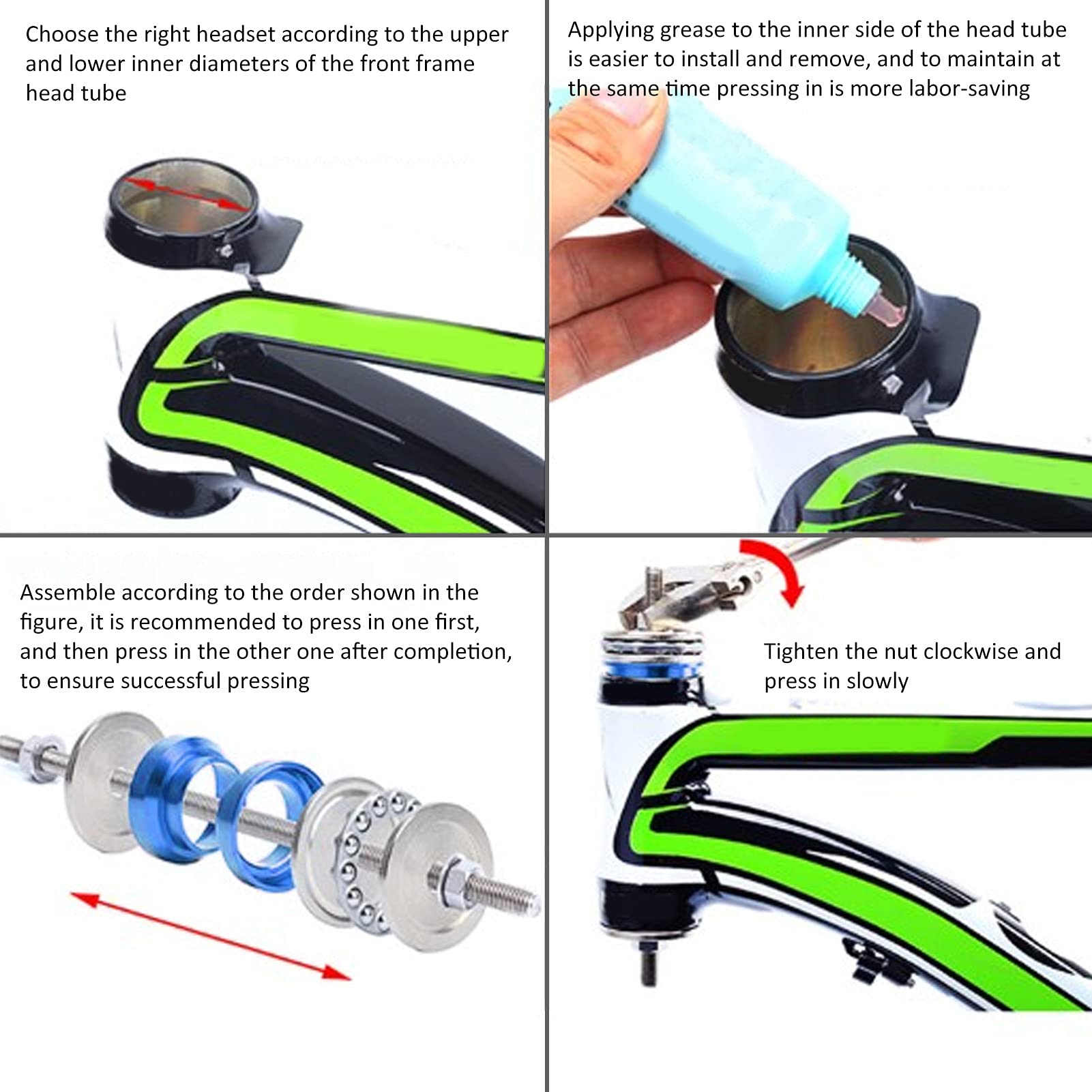 Keenso Headset Bearings, Aluminum Alloy 44mm/1.7in Mountain Headset Front Fork Headset Headset Bearings Replacement(Blue)