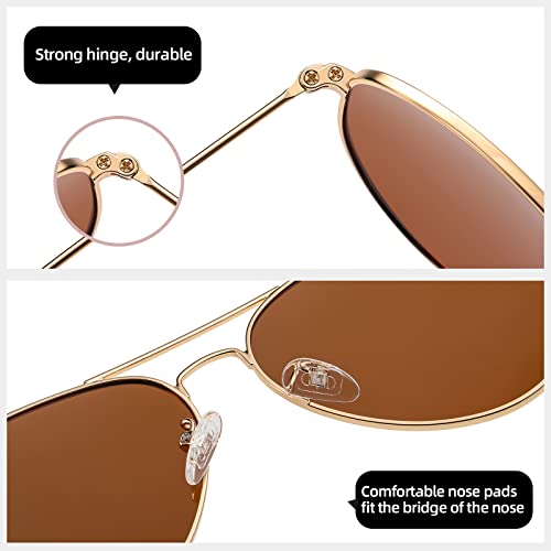 MEETSUN Aviator Sunglasses for Men Women Driving Polarized UV400 Protection Metal Frame 3Pack Black Gray+Gold Gray+Gold Brown