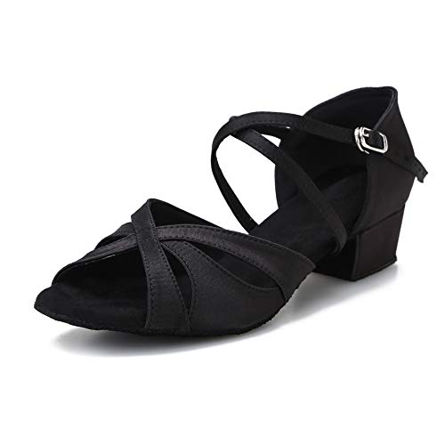 Low Heel Ballroom Dance Shoes Salsa Latin Dancing Shoes for Social Dancer Practice Dancer 1.5 Inch(BA02 Black Size 10.5)