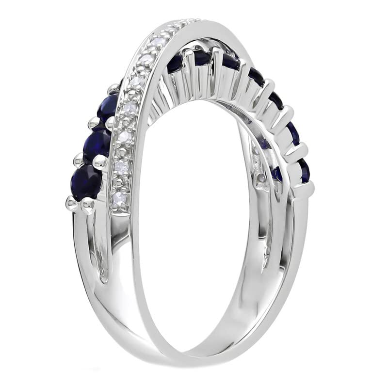 Kaius Jewels 925 Sterling Silver September Birthstone Natural Blue Sapphire Gemstone Half Eternity Band Gift For Her Silver Ring For Women Size Us-9.5