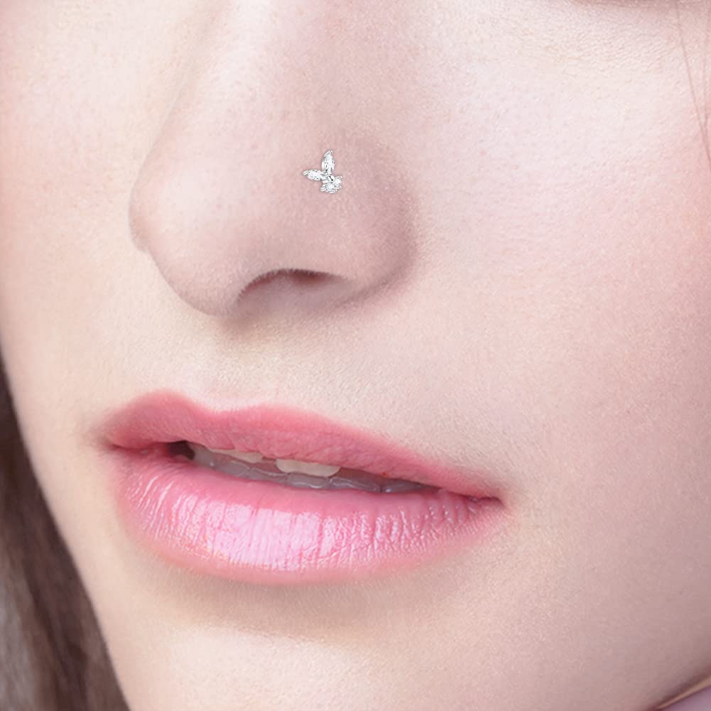 NIUSIMAN Nose Studs L Shaped 18G Nose Rings Butterfly Snake Bee Flower Nose Bar Piercing Stainless Steel Artificial CZ Nose Piercing Jewelry Silver