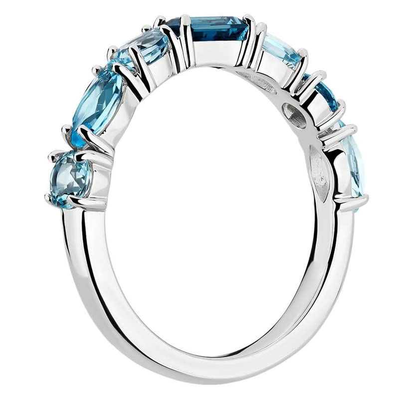 Kaius Jewels 925 Sterling Silver Swiss Blue Topaz With Sky Blue Topaz Gemstone Half Eternity Band Silver Ring For Women Size Us-7.5
