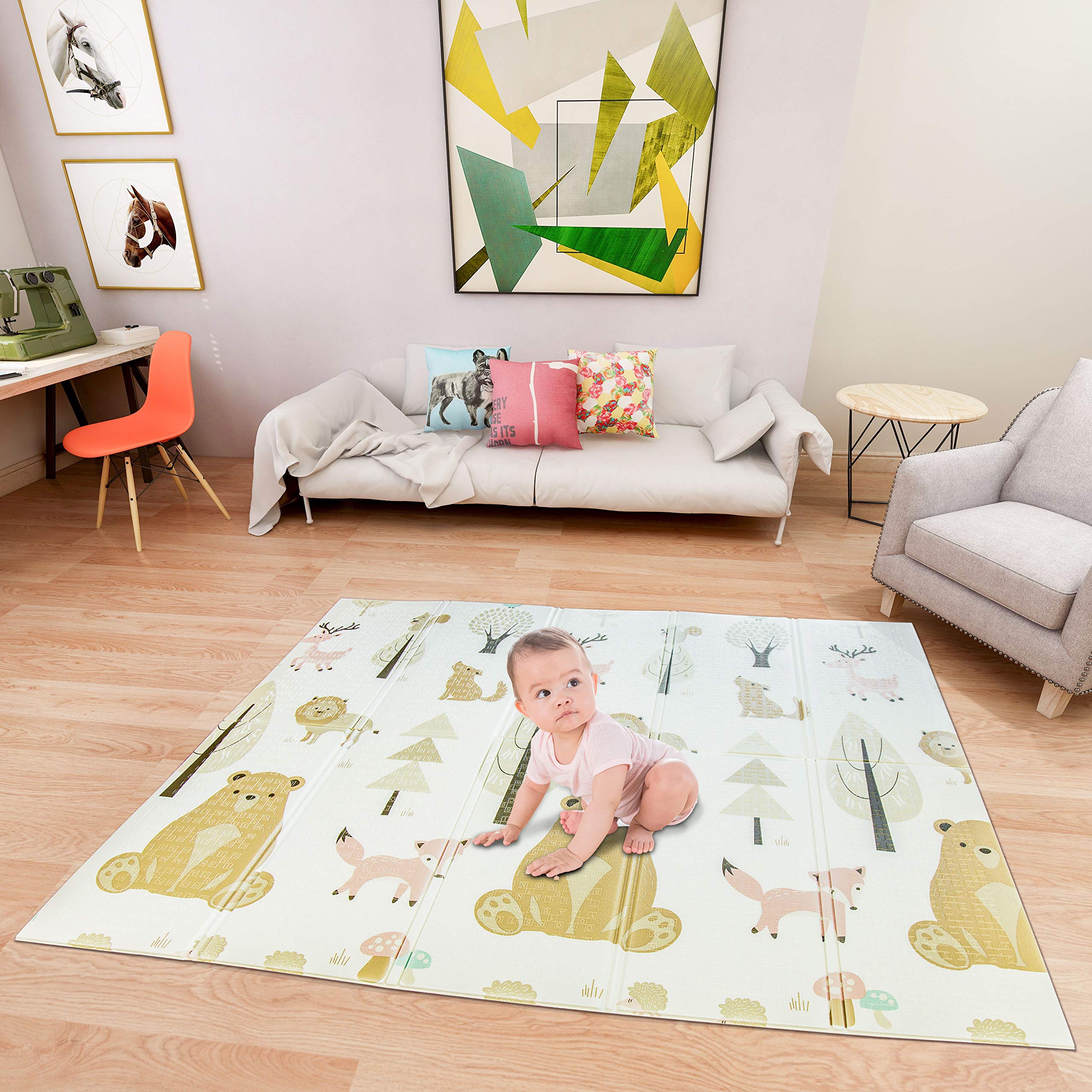 Lanboro Kids Play Mat, Waterproof and Foldable Play Mat for Baby, Double-Sided Crawling Mat for Toddlers, Leanring 3D Textured Alphabet, Playmats for Babies 61''x 78''x 0.4''