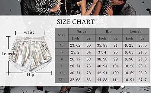 MAKARTHY Women's Metallic Shorts Elastic Waist Shiny Pants (X-Small, Lake Blue)