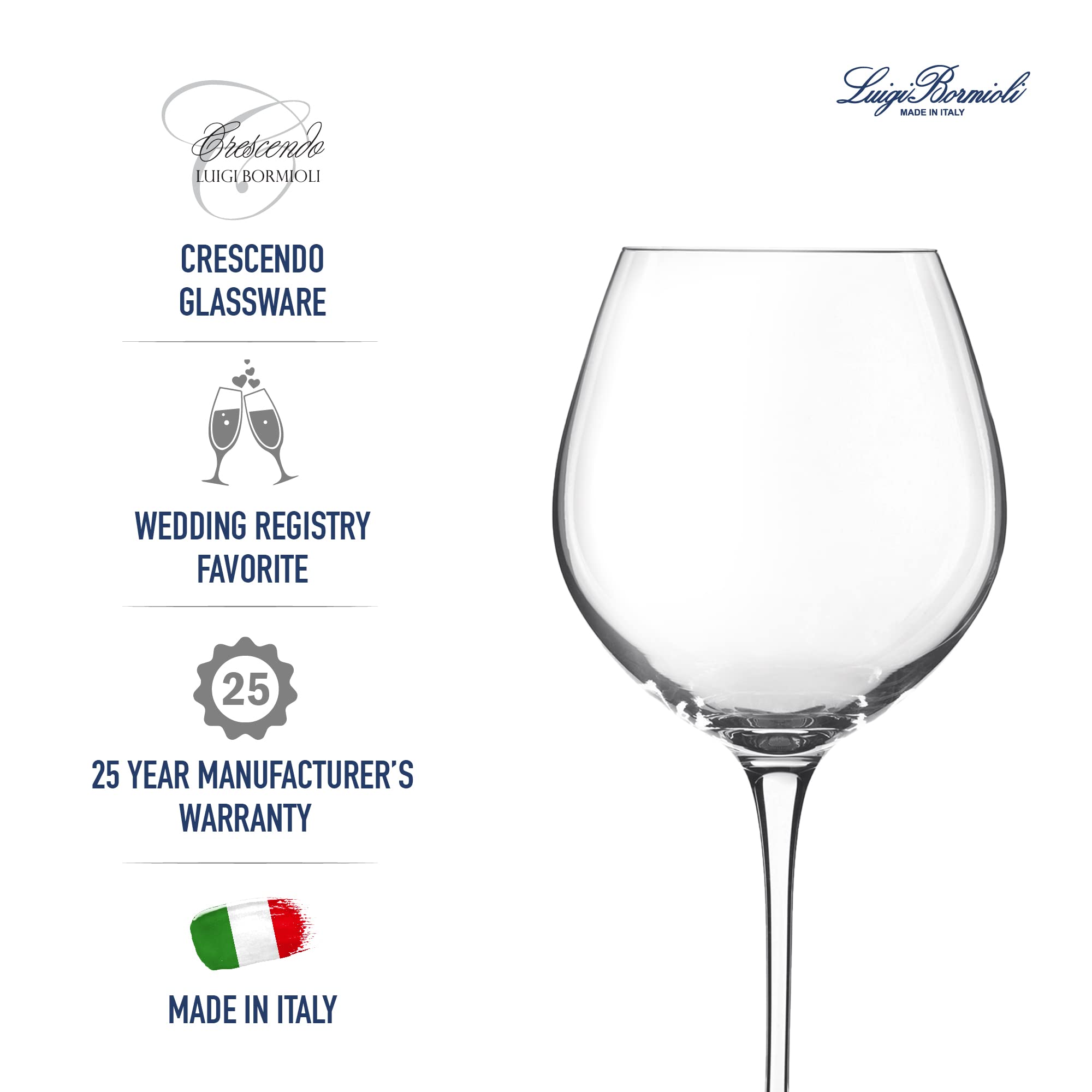 Luigi Bormioli Crescendo 22.25 Ounce, Bourgogne Wine Glasses, Set Of 4, Crystal SON-hyx Glass, Made In Italy.