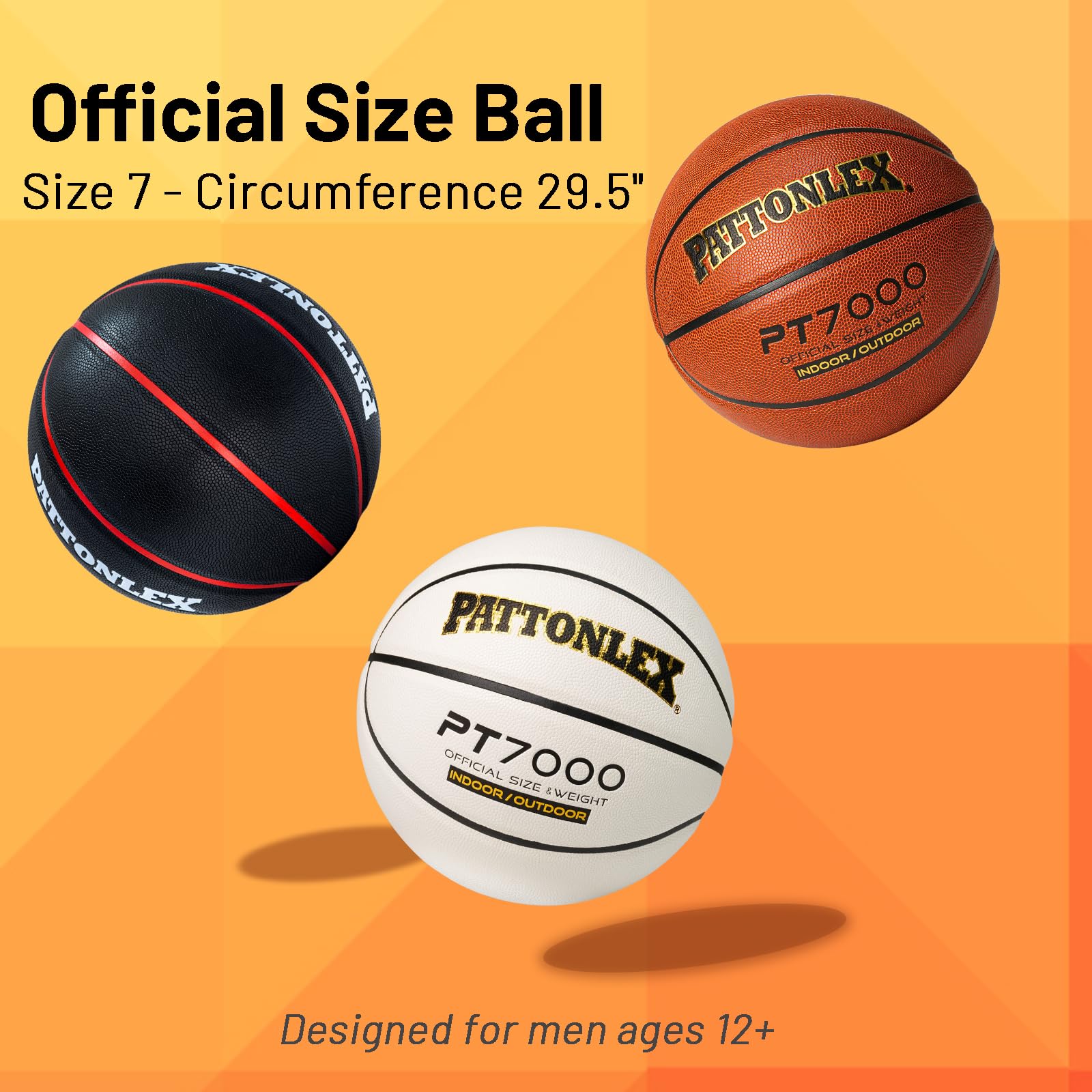 PATTONLEX Basketball - Official Size 7 (29.5") - Composite Leather - Indoor/Outdoor Ball for Men(Blue/Yellow)