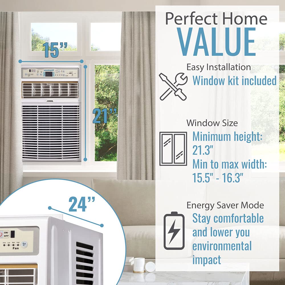 Keystone 8,000 BTU Slider Casement Window-Wall Air Conditioner and Dehumidifier with 4-Way Air Direction Control, Window AC Unit for Small-Medium Sized Rooms up to 350 Sq. Ft.