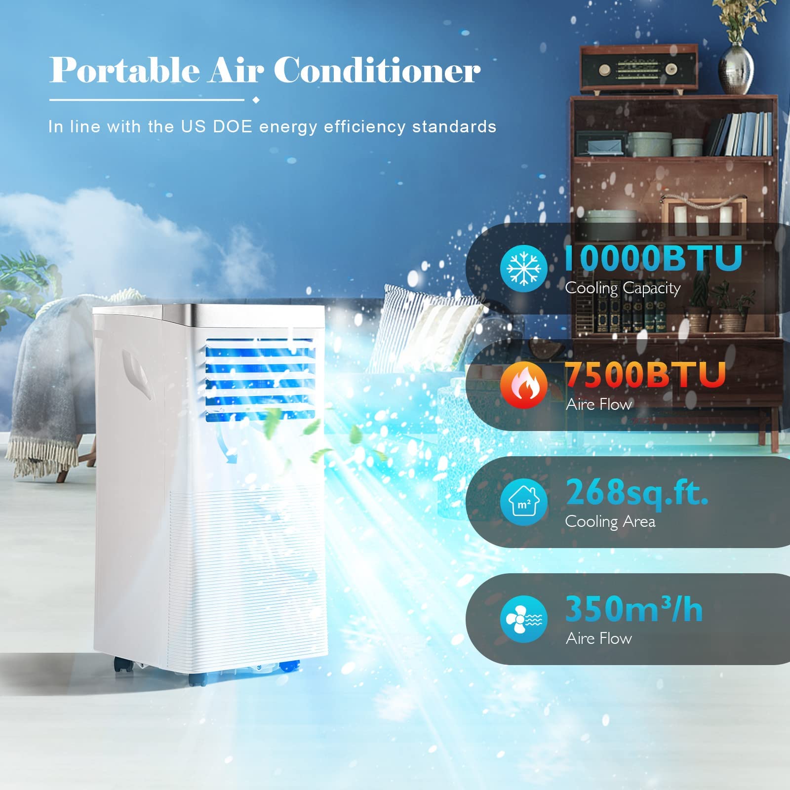 oneinmil 4-IN-1 10000BTU Portable Air Conditioner and Heater, Built-in Dehumidifier & Fan Modes with Remote Control, Includes Window Mount Kit, AC Unit For Room, Office, Dorm, Bedroom