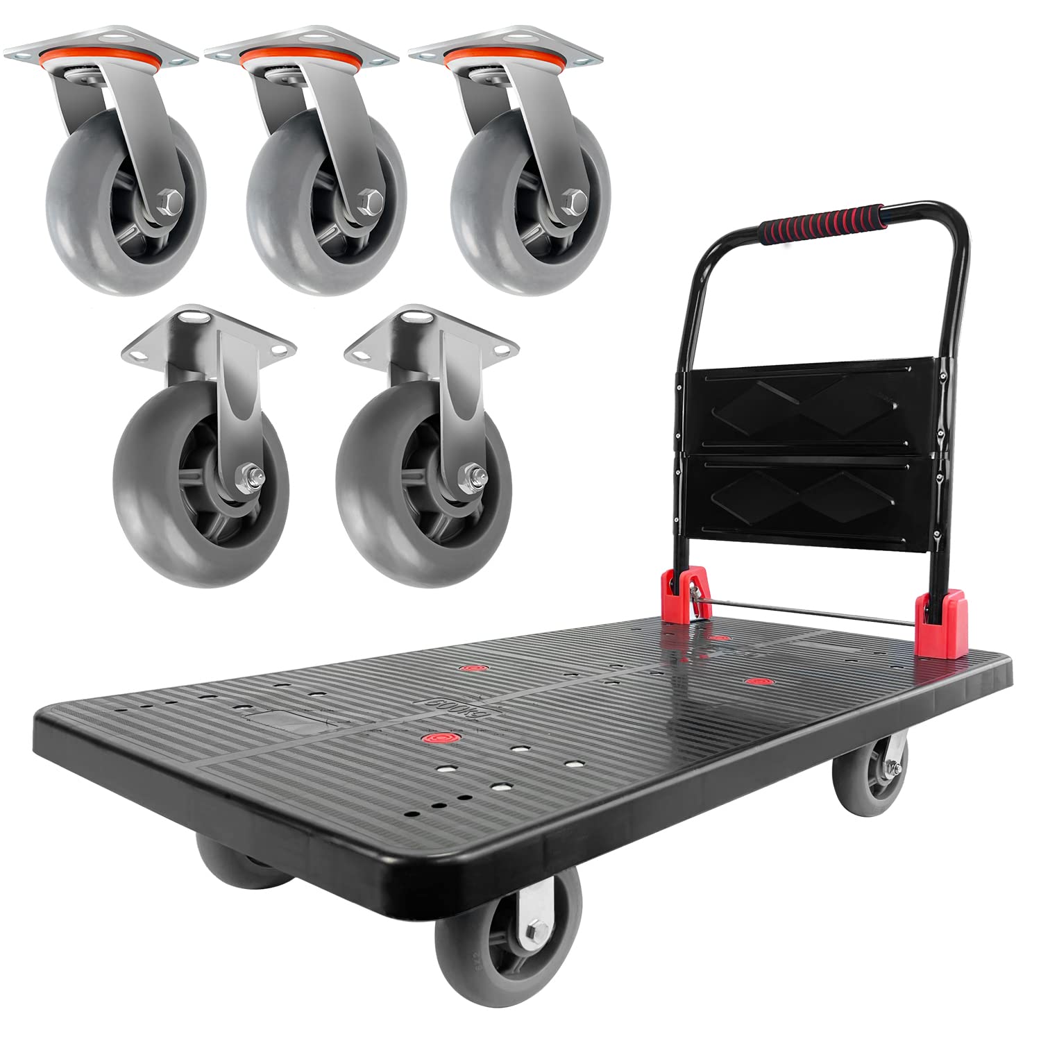 Platform Truck Cart, Foldable Push Cart Dolly w/Five 360° Swivel 6'' Wheels, 1600LBS Capacity Heavy Duty Moving Platform Trucks Hand Cart for Groceries, Garage, Warehouse (43" L x25 W)