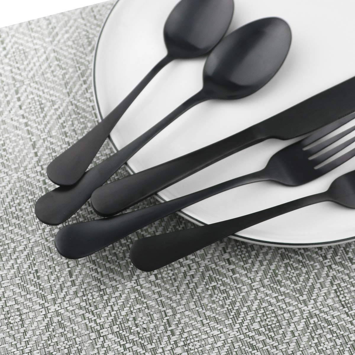 Matte Black 4 Piece Pie Server 8.85-inch Pizza Cutter Knife Spatula Slice Stainless Steel Table Flatware Set Cake Server Serving Utensils Silverware Dishwasher Safe for Party