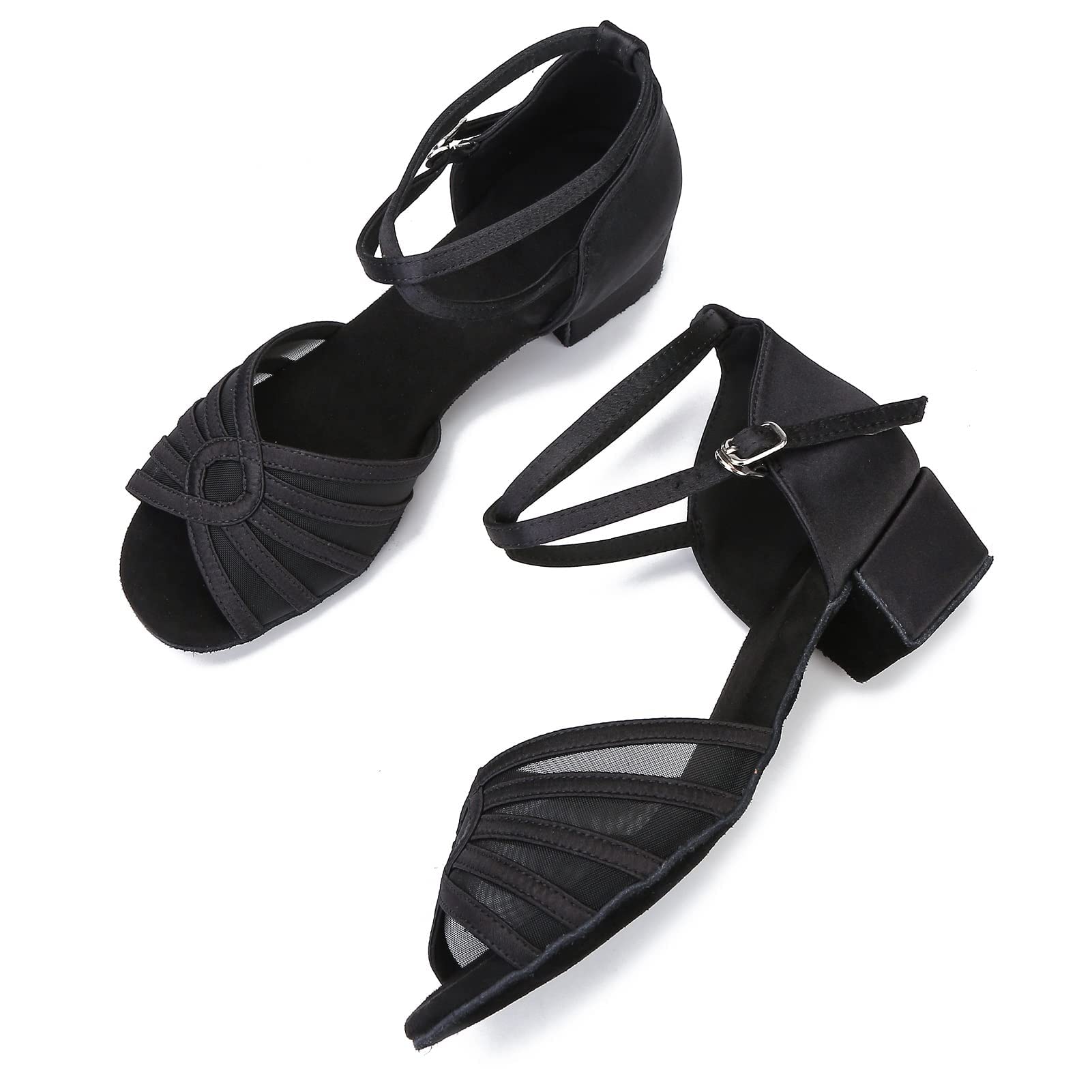 LuiXiu Ballroom Latin Salsa Dance Shoes Women Low Heel Practice Dancing Sandals for Social Beginner LX01(8.5,Black-1.5 Inch Heel)