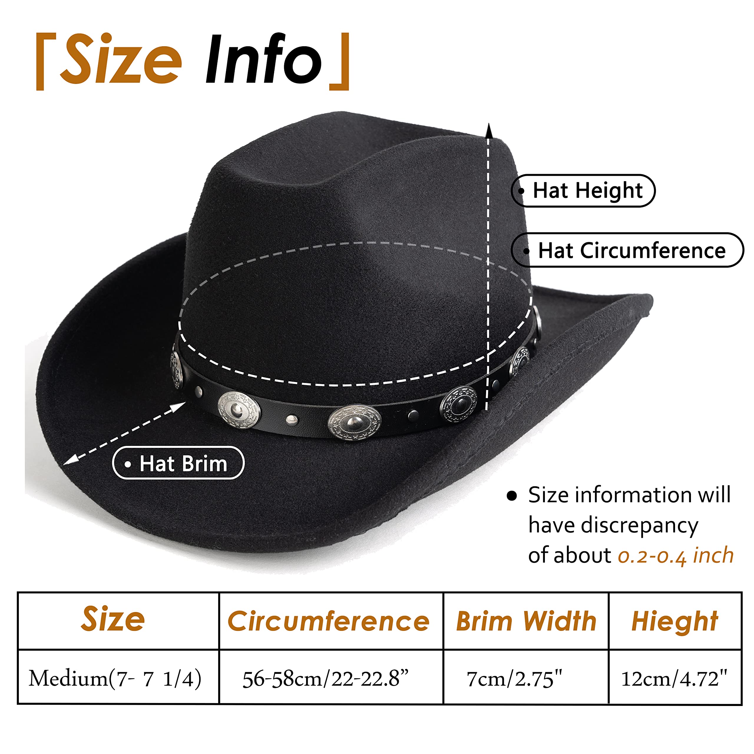 Lisianthus Men & Women Wide Brim Cowboy Hat Pinch Front Cowgirl Hat Black