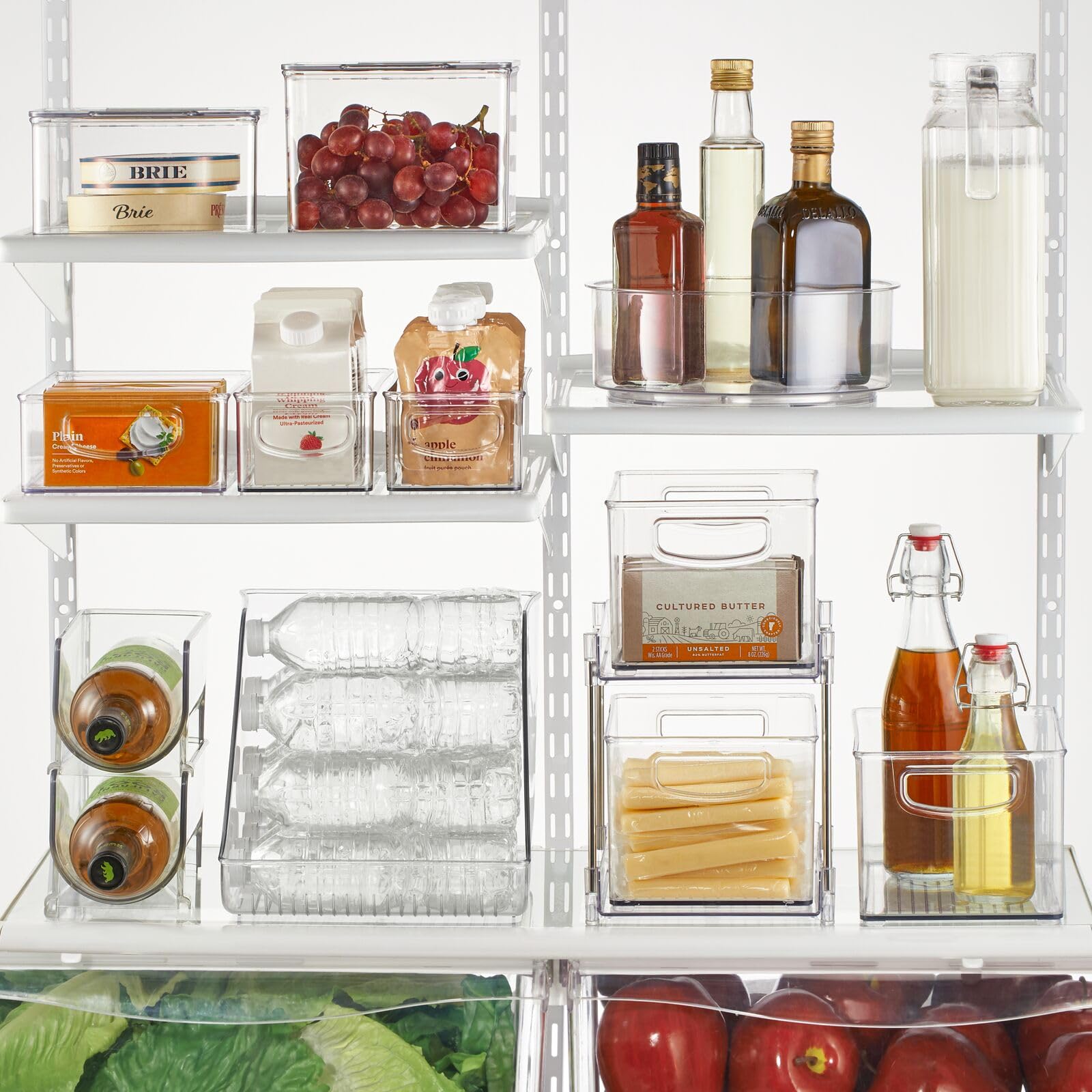 mDesign Tall Plastic Water Bottle Stackable Storage Organization Bin with Open Front for Kitchen Refrigerator, Freezer, Pantry, Holds 12 Bottled Drinks/Beverages, Ligne Collection, Clear