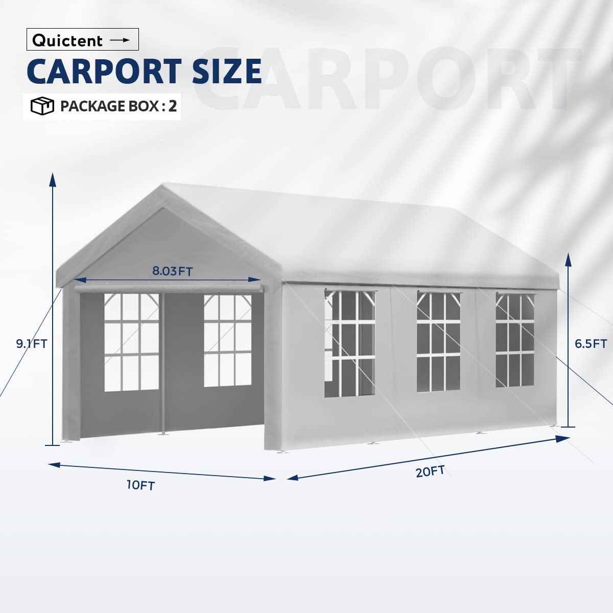 Quictent 10'x20' Heavy Duty Carport Gazebo Canopy Garage Outdoor Car Shelter-Silver Gray (with Windows)