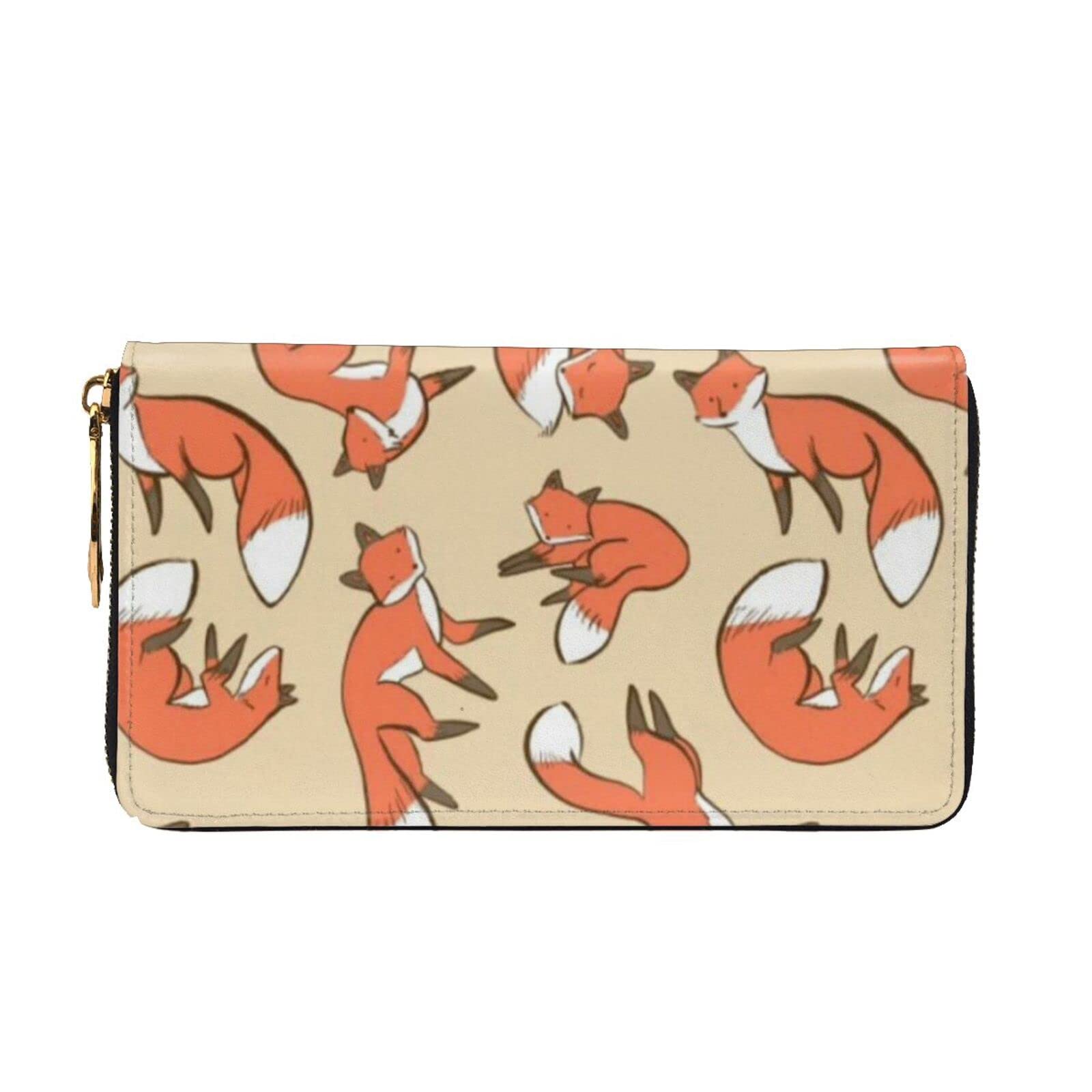 NHGFVT Many Foxes Printed Wallet Women Zip Around Organizer Wallet Long Leather Wallet Clutch Purse, One Size