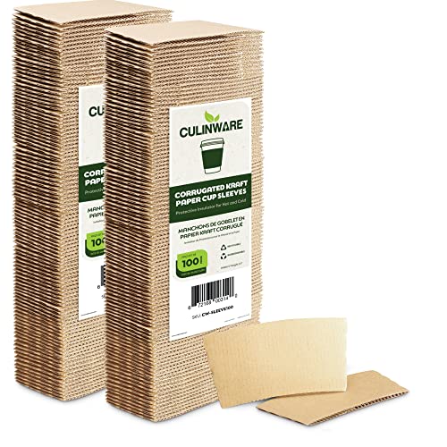 Kraft Paper Hot Cup Sleeve Jacket Holder | Corrugated Cardboard Protective Hot And Cold Insulator | Espresso Coffee Milk Tea Beverage And Hand Protector Fits 12/24oz Paper cups (Kraft, 200)