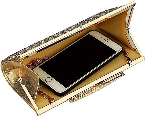KALINNU Evening Party Clutch Handbag Bling Shiny Sparkly Rhinestone Wedding Purse for Women (Gold)