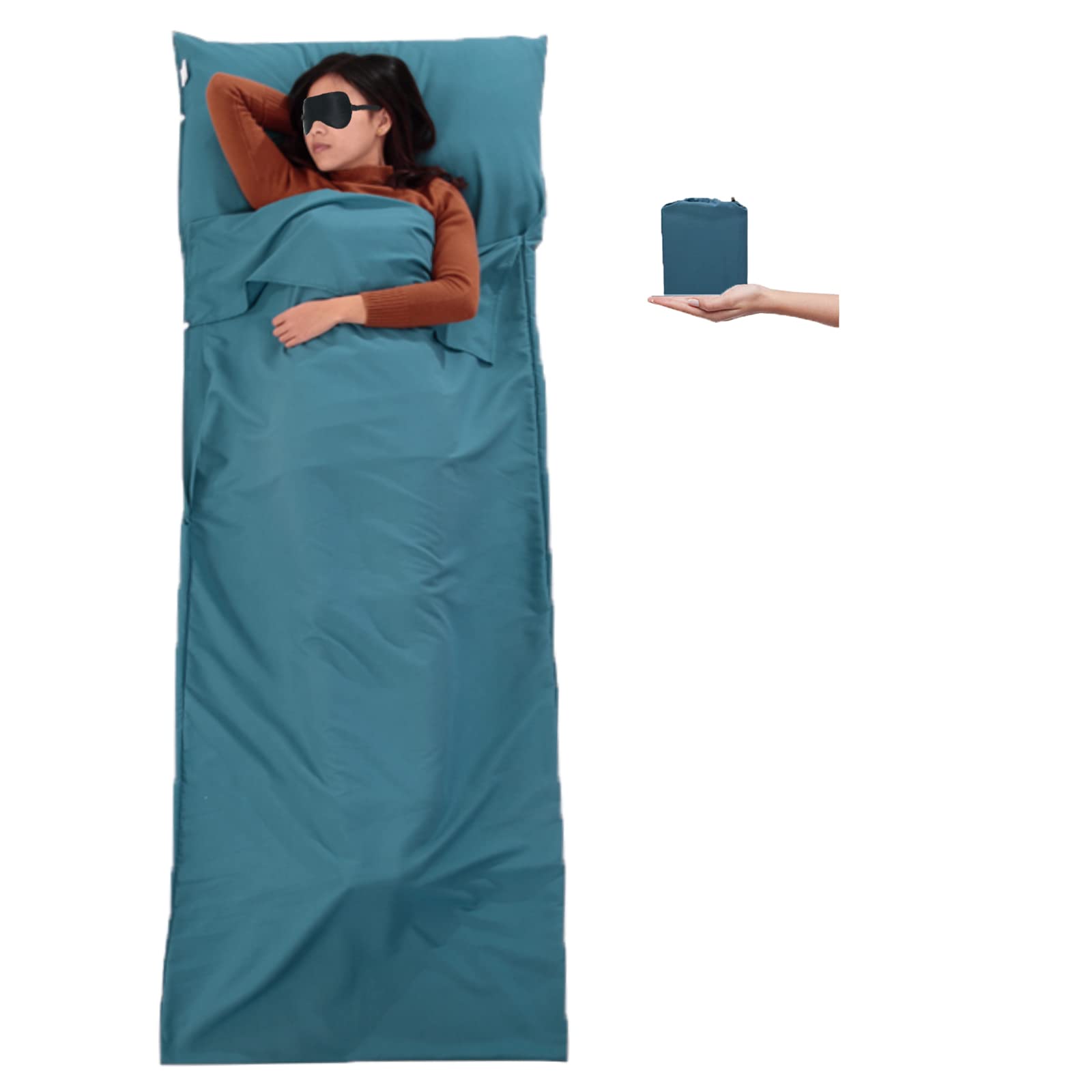 Nejoxma Outdoor Sleeping Bag Liner -Mystic Blue Camping & Travel Sheets & Sack for Adults & Teens Premium Soft Comfy & Easy Care Ultralight & Compact - Ideal for Backpacking Hiking Hotel Traveling