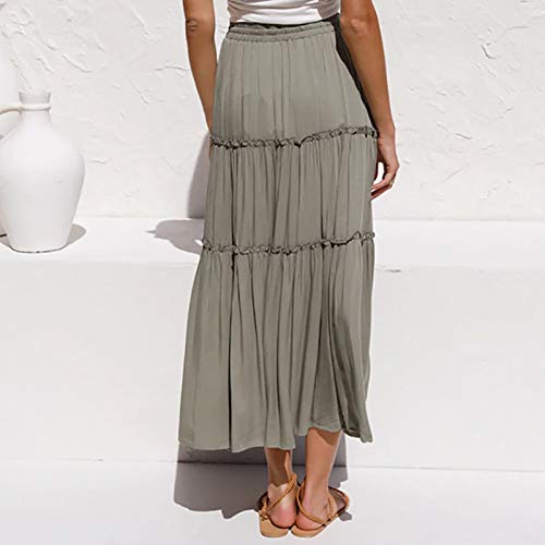 Long Plaid Skirt for Women Plus Size Vacation Color Pleated Solid Women's Irregular Casual Half Length Fashion Army Green