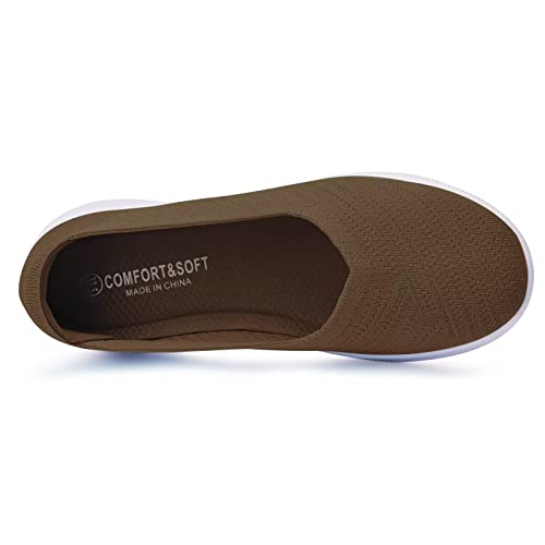 LANCROP Women's Loafer Slip On Shoes- Mesh Knit Casual Nurse Walking Shoes Flat Ballet Sneakers 8 US, Label 39.5 Brown