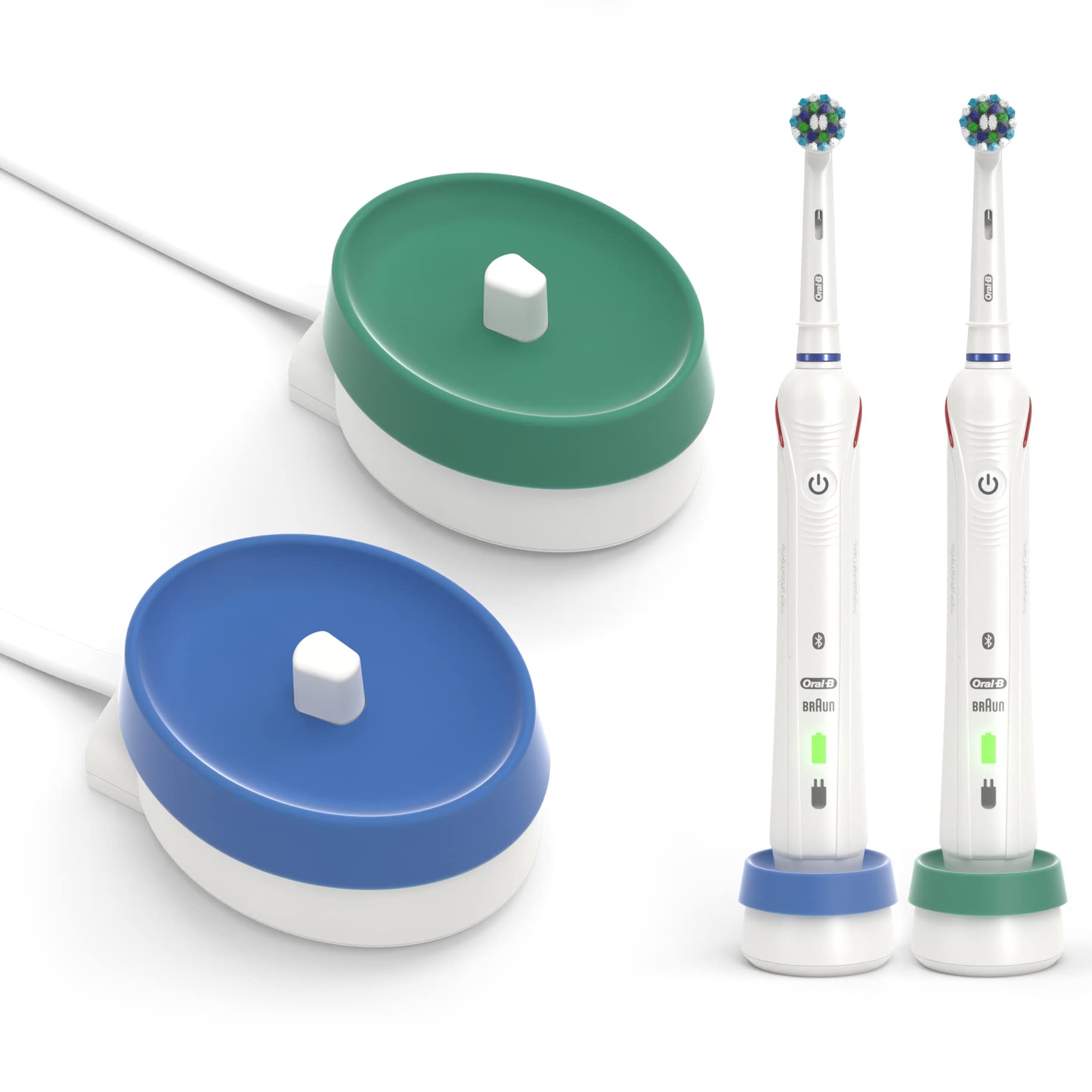 Oral-B Electric Toothbrush Clean Cover - Quickly Wash Away Gunk, Germs, & Bacteria - Colorful Silicone Identifier for Families - Designed by Homm Labs (2-Pack - Blue & Green), 1.0 Count