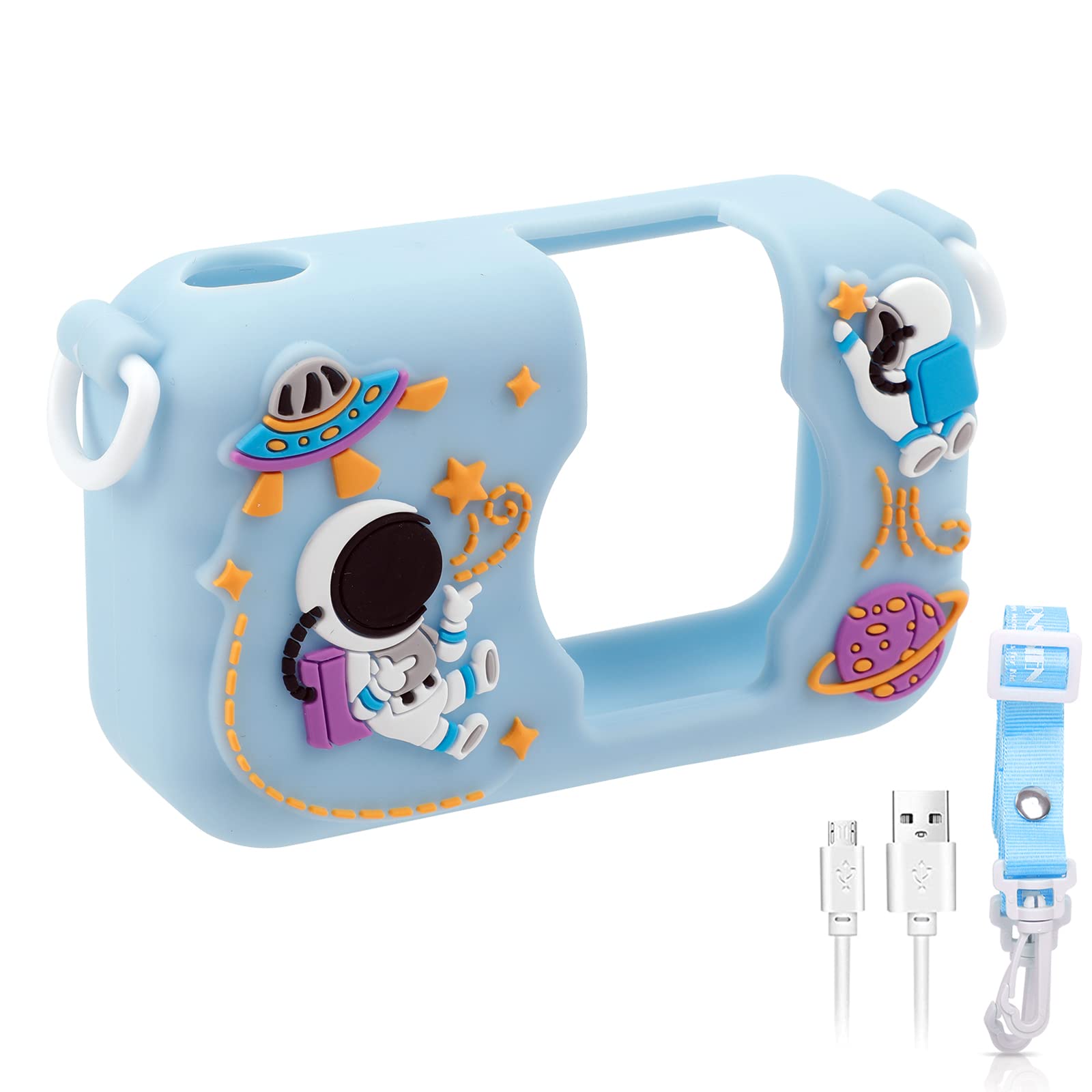 Kids Camera with 180° Flip-Up Lens, 2.4inch HD IPS Screen Digital Camera for Kids with Astronaut Silicone Case, with 32GB SD Card