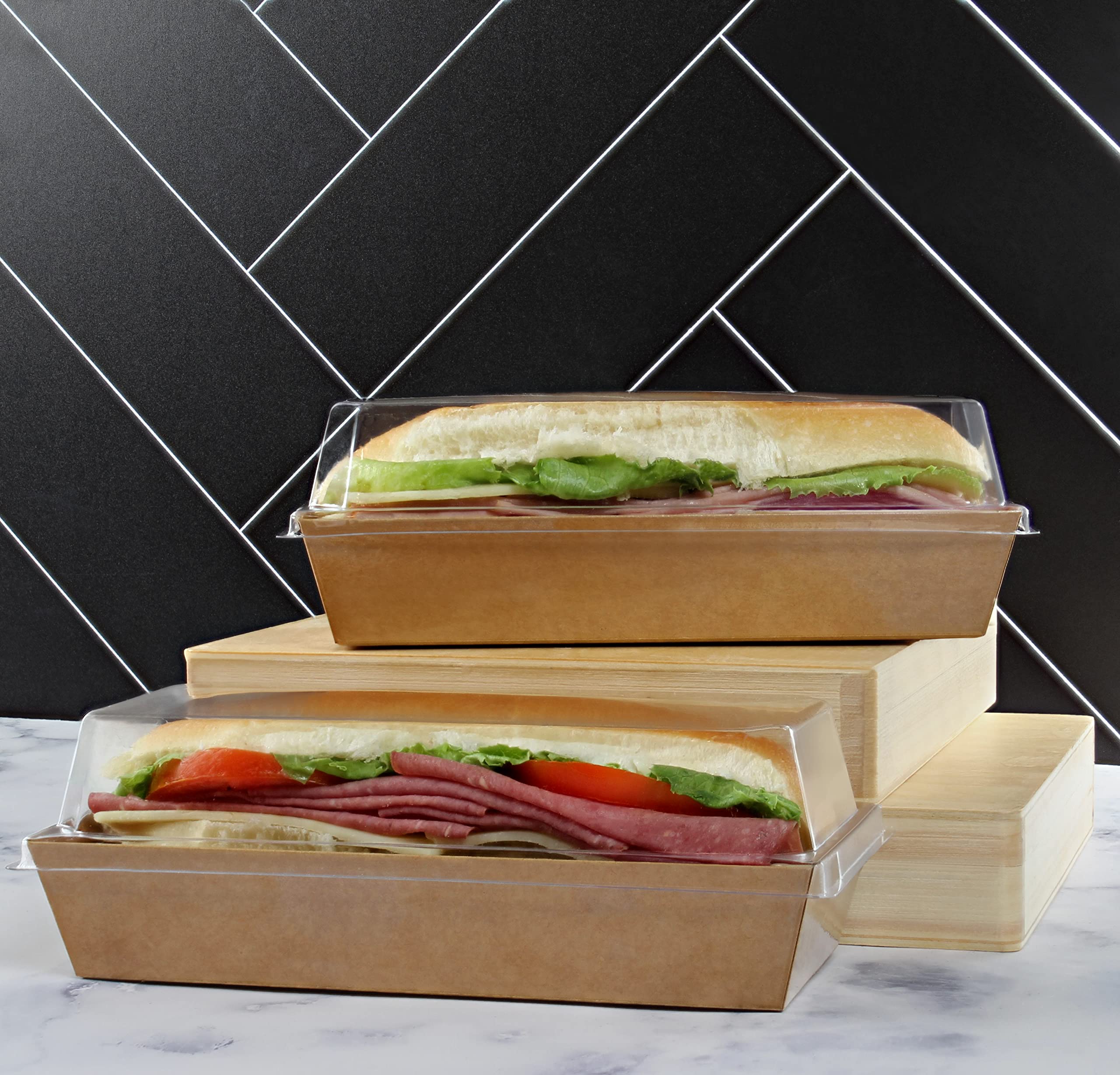Lot45 Sandwich Paper Craft Box with Lid - 30pk 7.5in Long Sushi To Go Boxes Disposable Food Containers with Lids