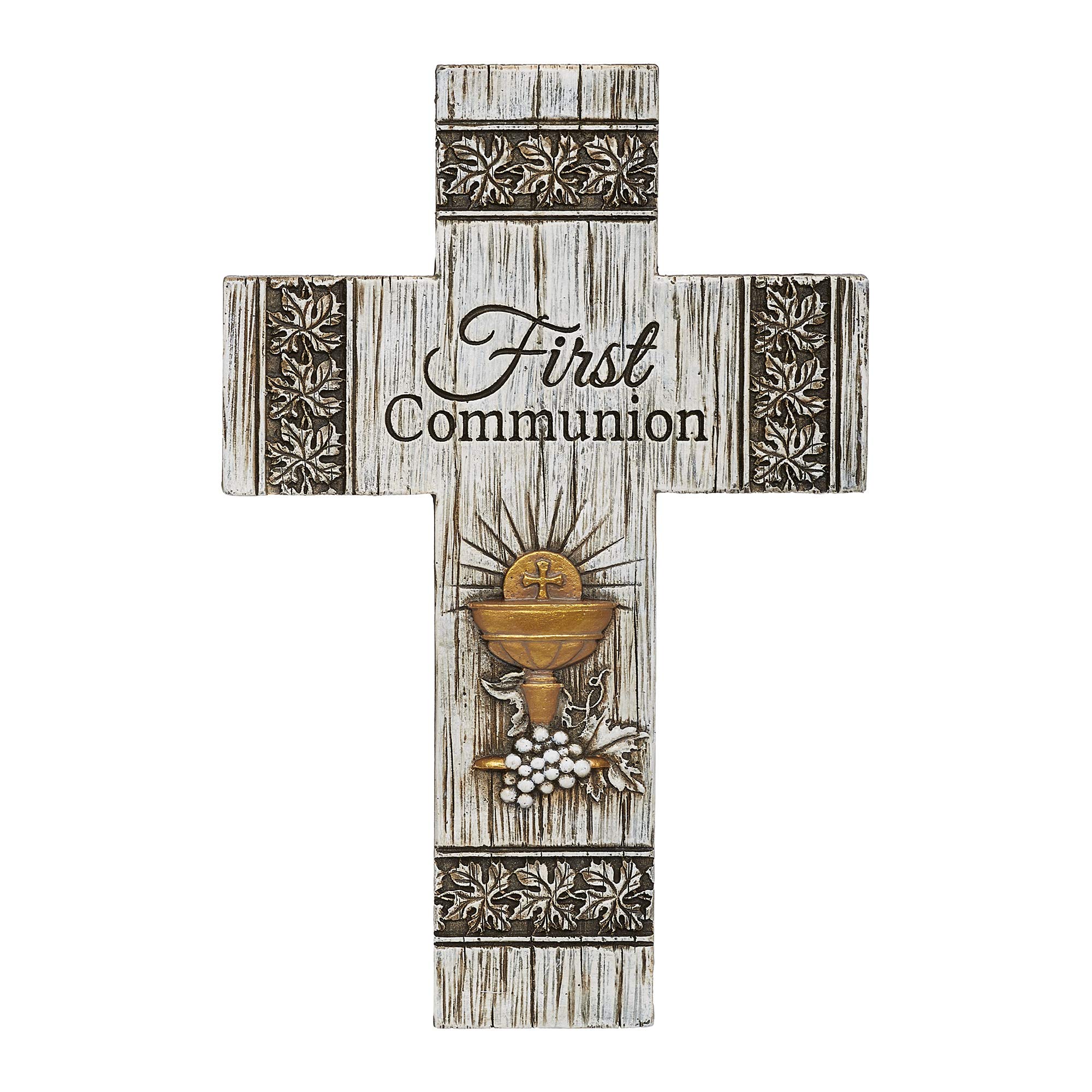 Joseph's Studio by Roman - Communion Distressed Wall Cross with Chalice, First Communion Collection, Wall, 8.75" H, Resin and Stone, Decorative, Spiritual, Religious, Durable, Long Lasting