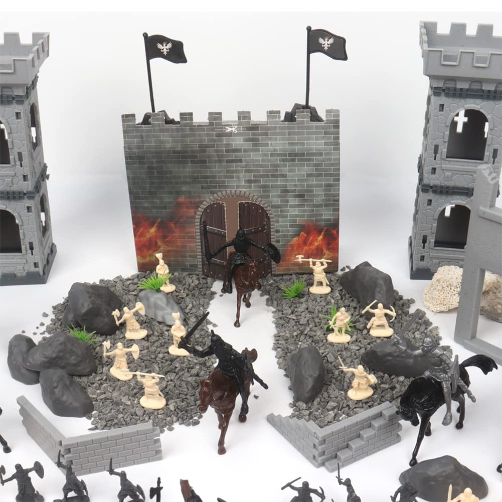 Medieval Castle Toy, Castles Knights Soldiers Model Kit Knight Figures Playset Fort Building Kit, DIY Assembled Castle Model Set, Playset Gifts(Type D)