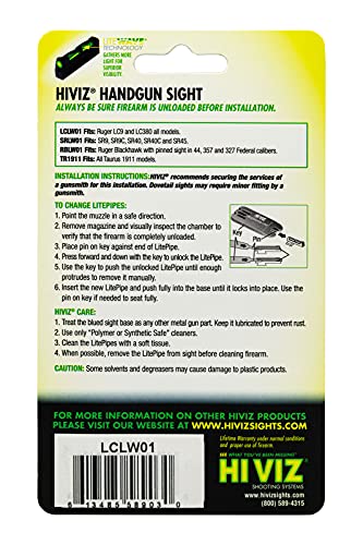 HIVIZ LCLW01 Ruger LC9/LC380 Interchangeable LITEWAVE Front Handgun Sight Green, Red, and White, One Size