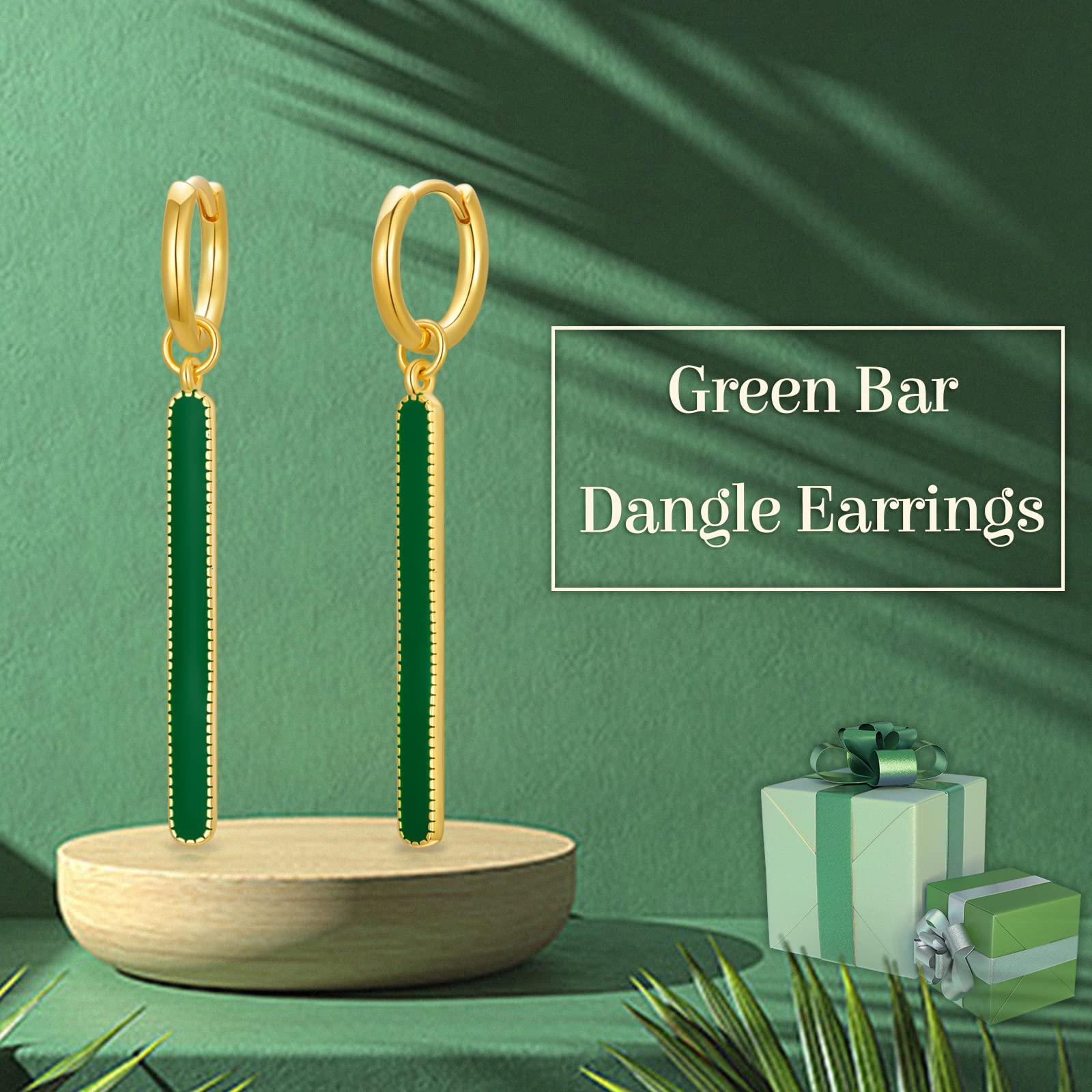 PLATYCO Green Bar Earrings for Women 925 Sterling Silver Green Dangle Earrings Earrings for Women